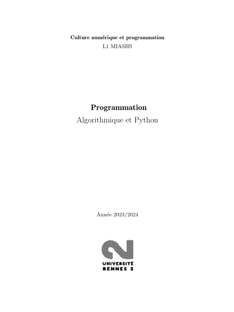 Introduction à l'Algorithmique et Python | PDF | Python (Langage de ...