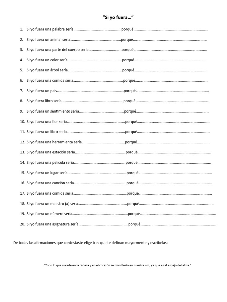 Actividad "Si yo fuera..." para reflexionar | PDF