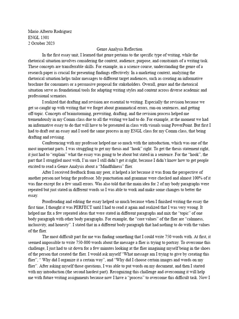 Ga Mindfulness Reflection 1 | PDF | Essays | Genre