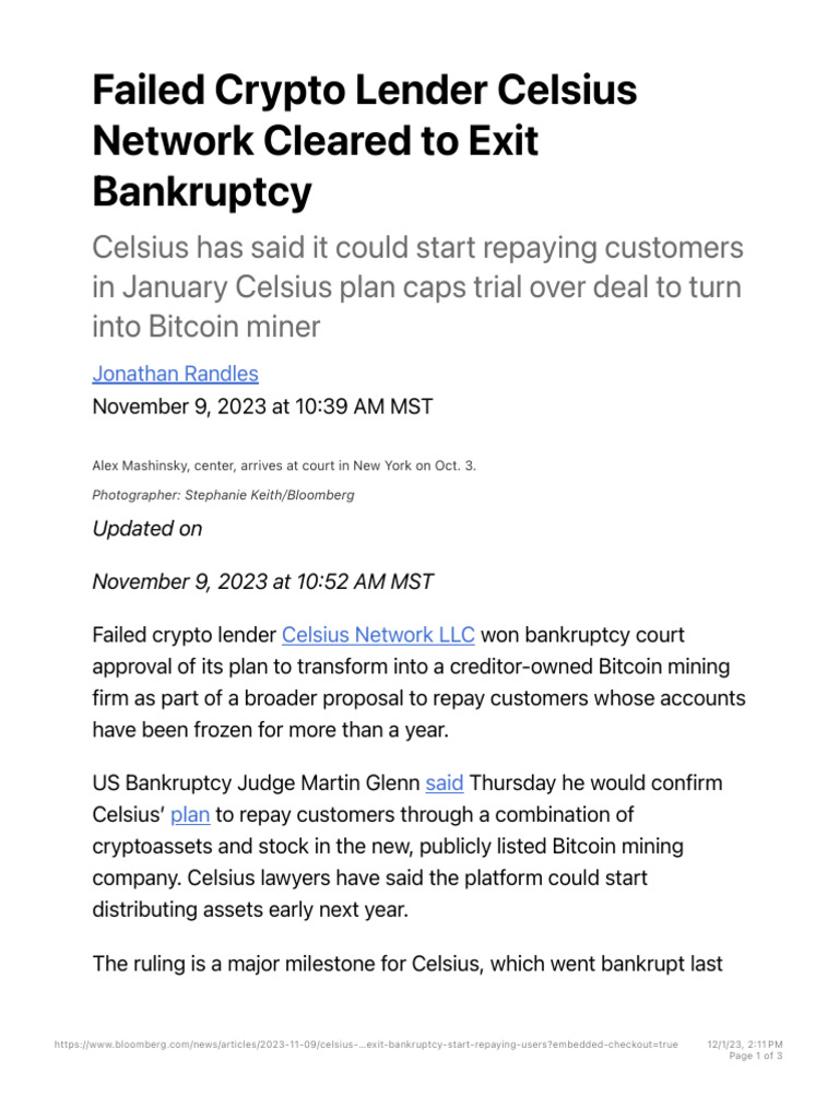 Celsius Network Is Cleared To Exit Bankruptcy, Plans To Start Repaying Customers | PDF ...