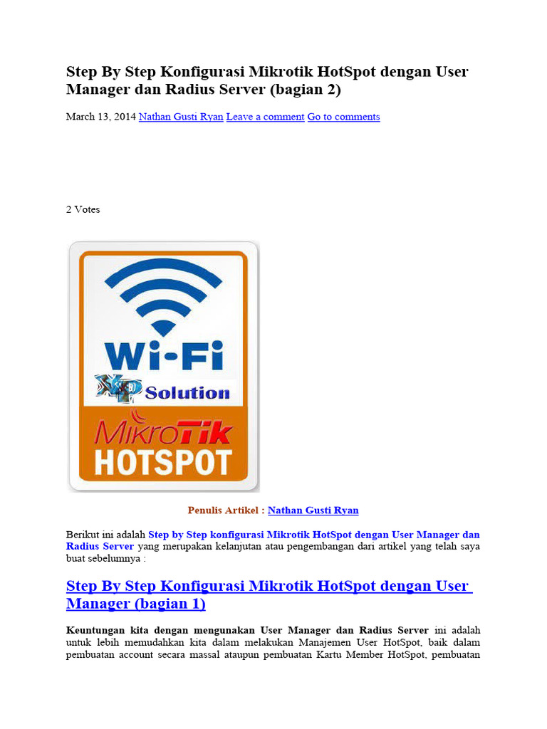 Step By Step Konfigurasi Mikrotik HotSpot dengan User Manager dan Radius Server | PDF