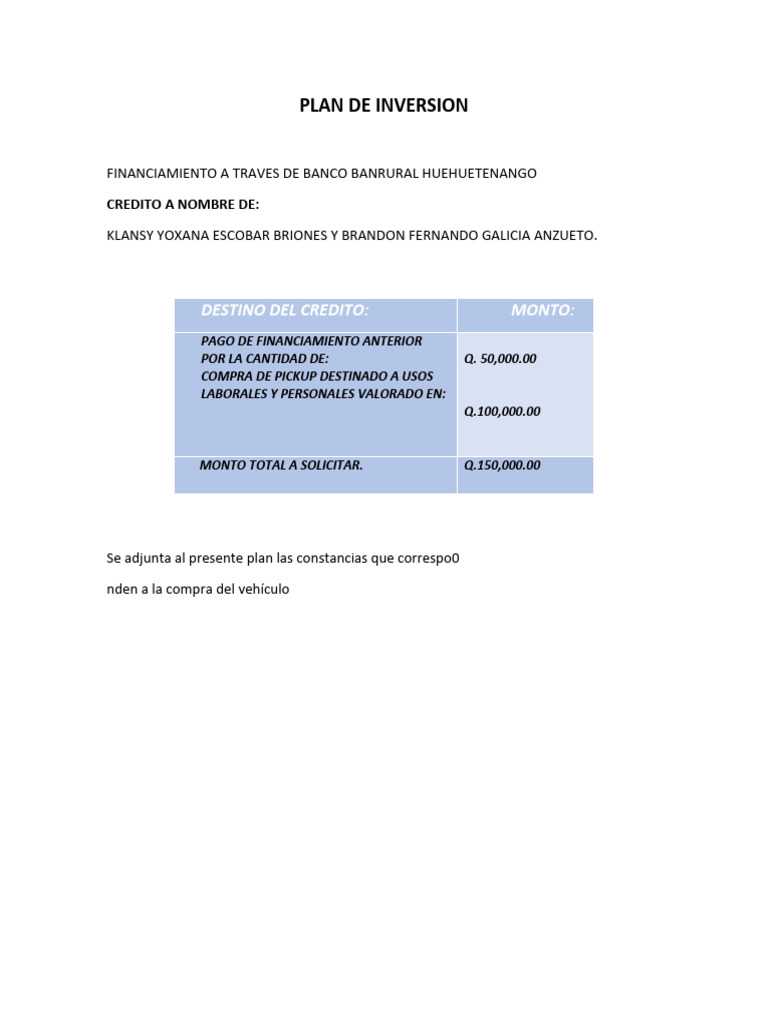 Plan de Inversion | PDF