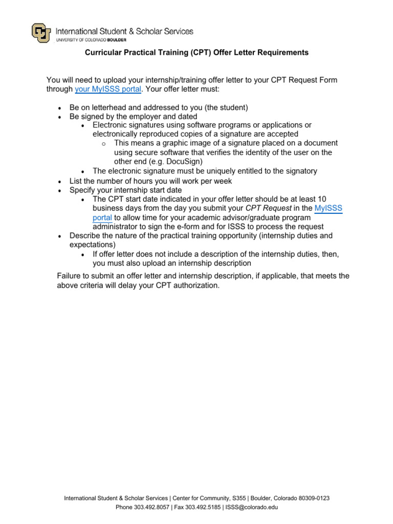 CPT Offer Letter Requirements | PDF
