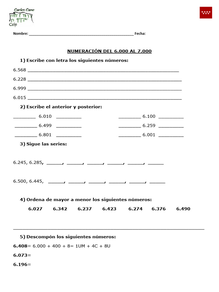 Numeracion 6000-7000 | PDF
