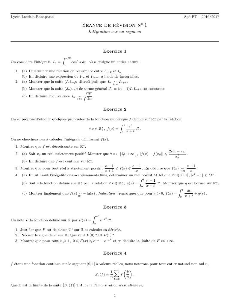 Révisions intégrales et fonctions numériques | PDF | Intégral | Limite ...
