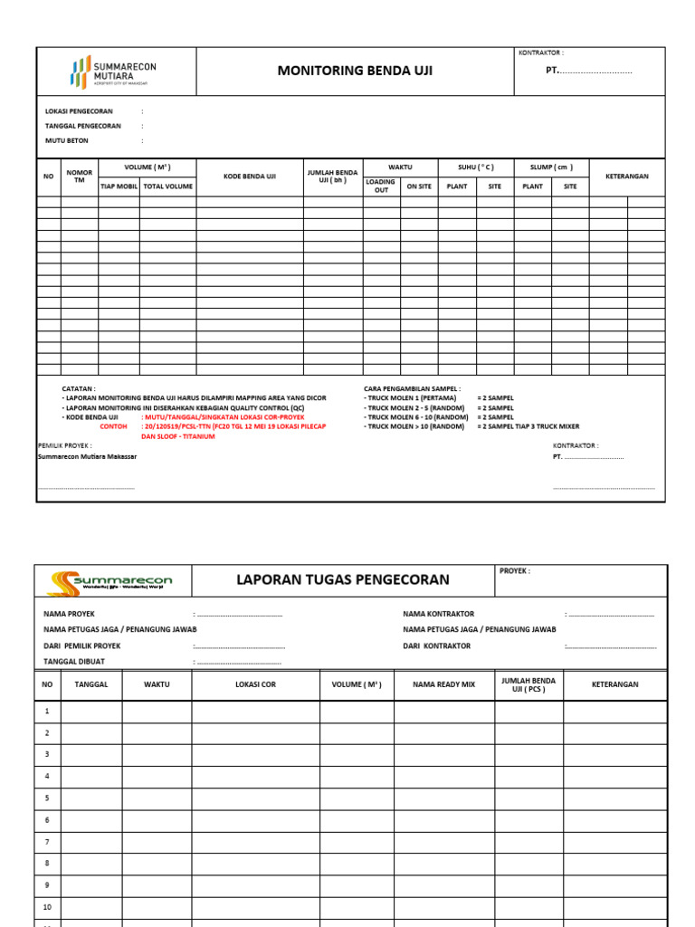 FORM Monitoring Benda Uji | PDF