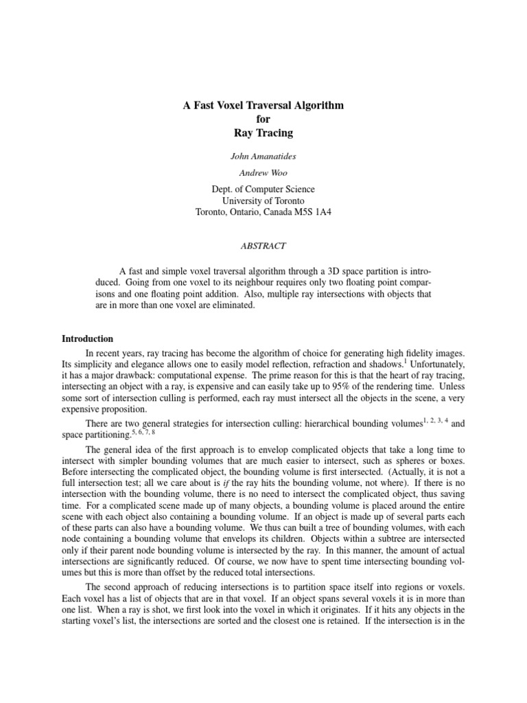 A Faster Voxel Traversal Algorithm For Ray Tracing | PDF | Voxel | Rendering (Computer Graphics)