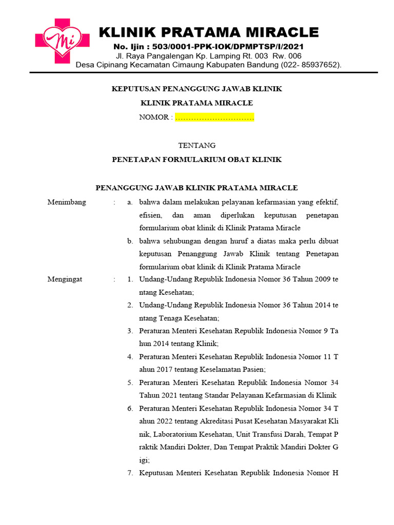 Sk Penetapan Formularium Klinik Pdf