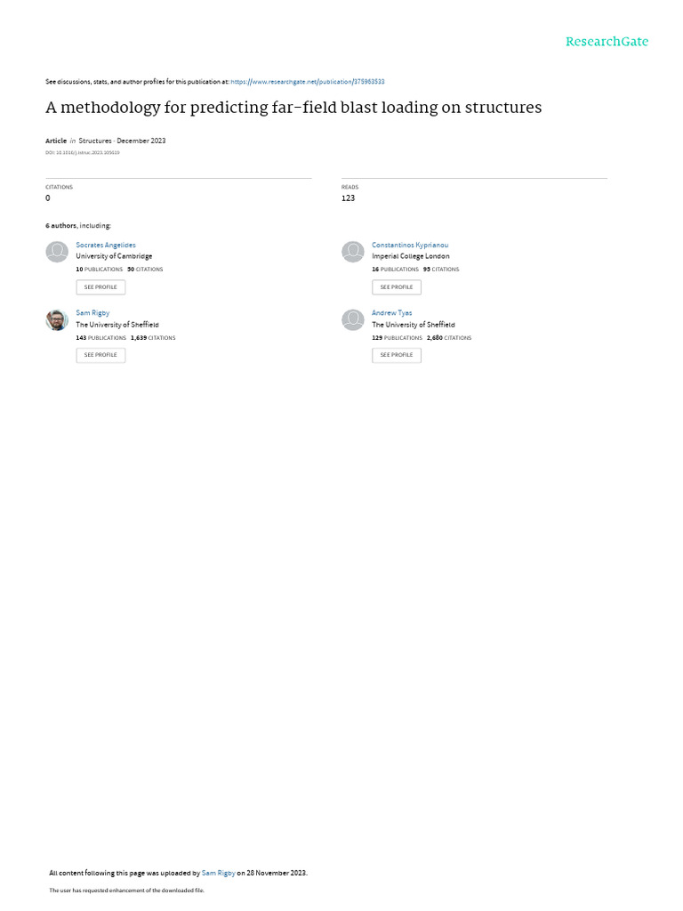 Angelidesetal. 2023 Amethodologyforpredictingfar Fieldblastloadingonstructures | PDF | Equations ...