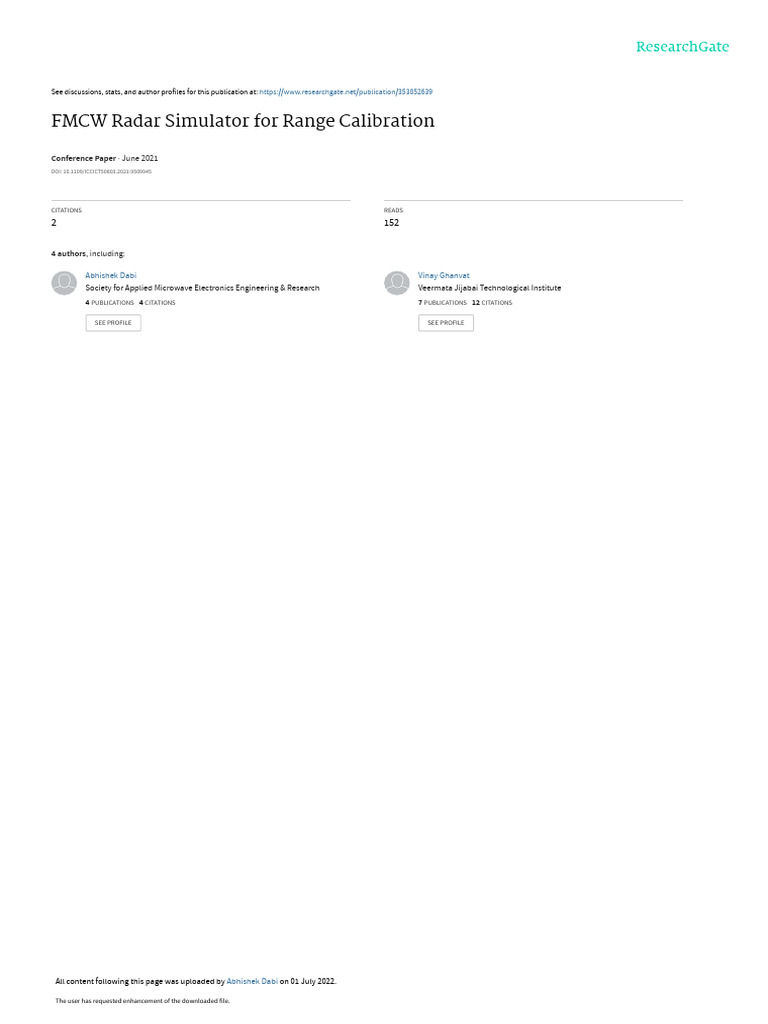 FMCW Radar Simulator For Range Calibration | PDF | Radar | Analog To ...