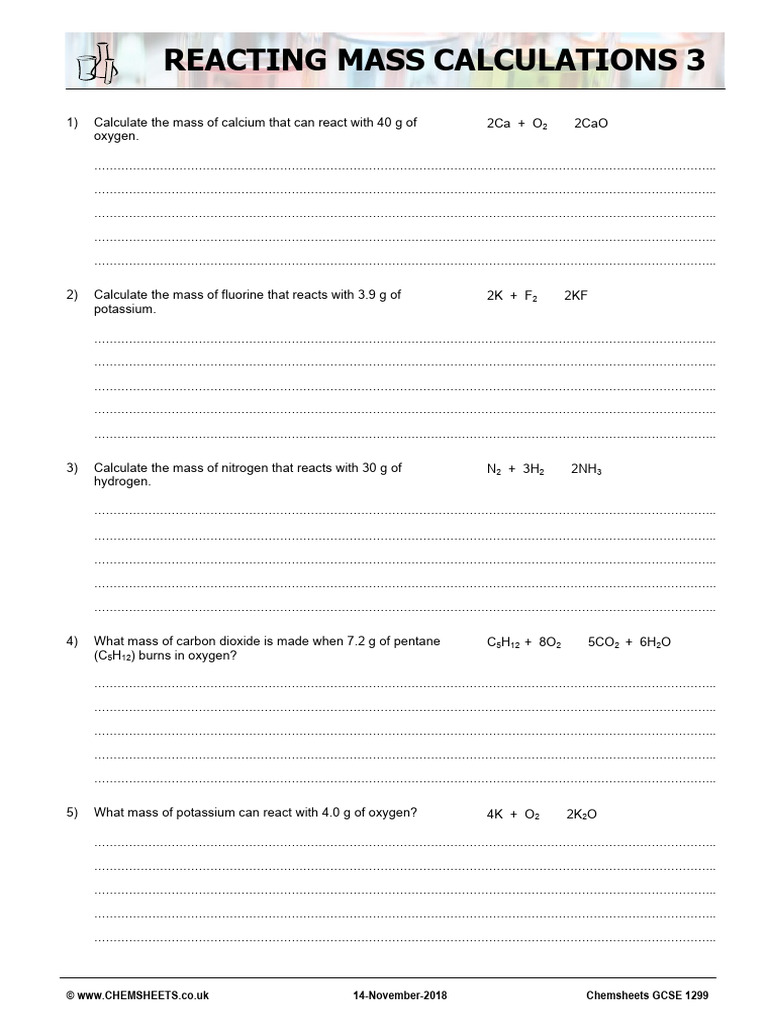 Task 1 Reacting Masses 3 | PDF | Sets Of Chemical Elements | Physical ...