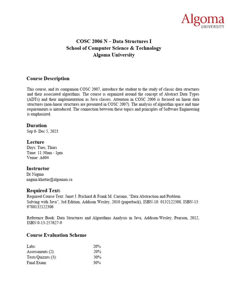 COSC 2006 N Course plan, syllabus and evaluation criteria (1) (7) | PDF