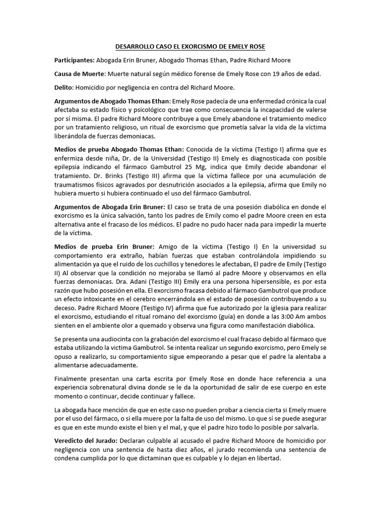 Desarrollo Caso El Exorcismo de Emely Rose | PDF | Exorcismo | Epilepsia