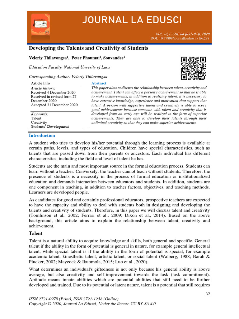 Developing the Talents and Creativity of Students | PDF | Creativity | Intelligence