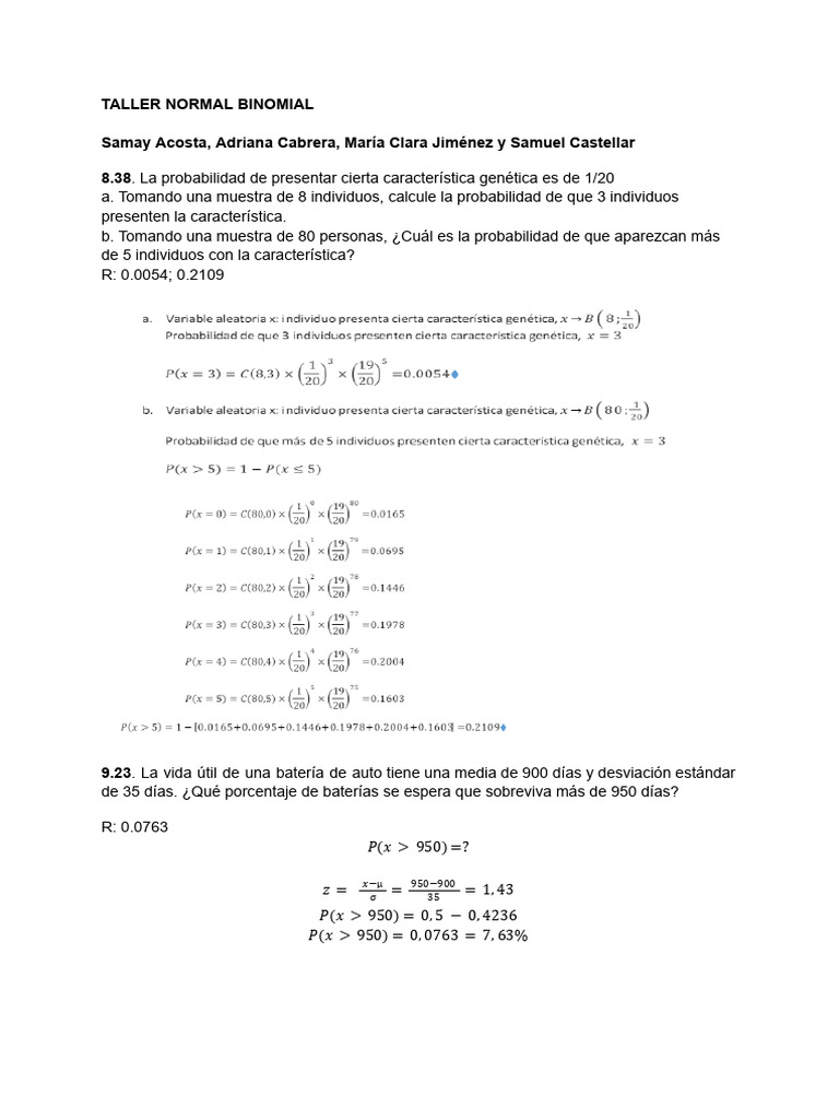 Taller Normal Binomial | PDF