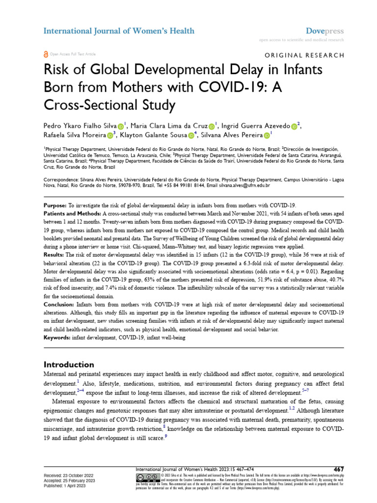 2023, Fialho Silva Et Al. Risk of Global Developmental Delay in Infants Orn Fromm Mothers With ...