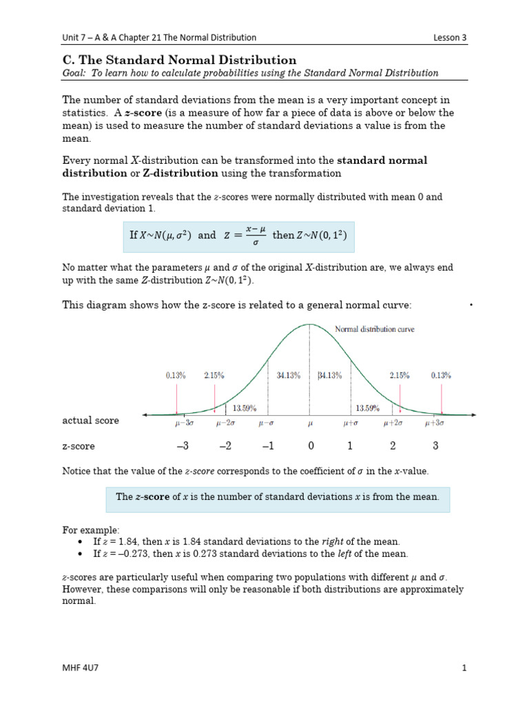 21c The Standard Normal Distribution Pdf Standard Score Normal