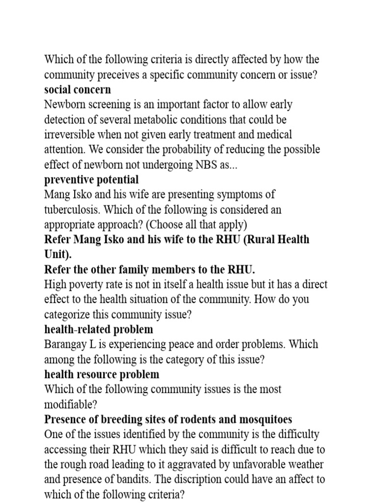 CHN Midterm Quizzes | PDF