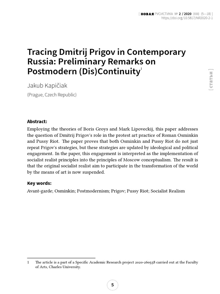 Tracing Dmitrij Prigov in Contemporary R | PDF | Socialism | Avant Garde