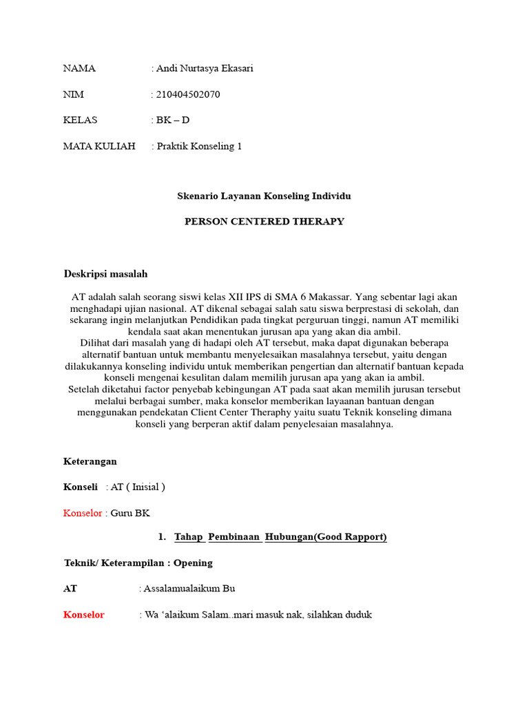 SKENARIO Layanan Konseling Individu - Andi Nurtasya Ekasari | PDF