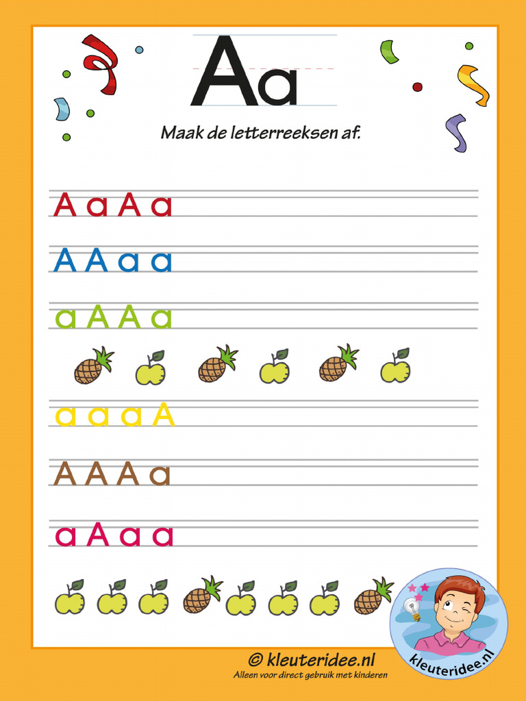 Pakket Over de Letter A Blad 11, Maak de Letterreeksen Af, Letters ...
