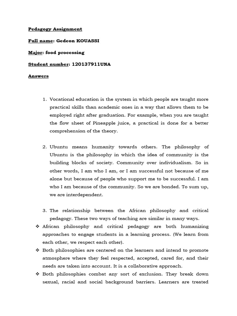 Pedagogy Assignment - Gedeon KOUASSI (Marked) | PDF | Pedagogy | Learning
