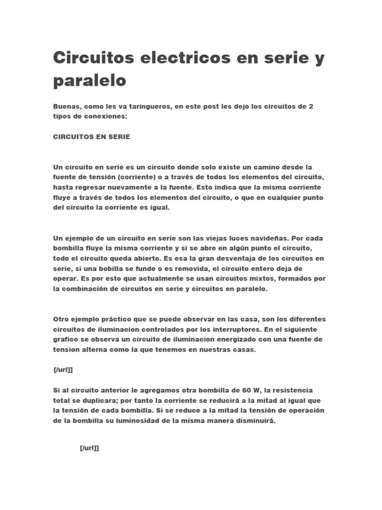 Circuitos Electricos en Serie y Paralelo | PDF | Corriente eléctrica ...