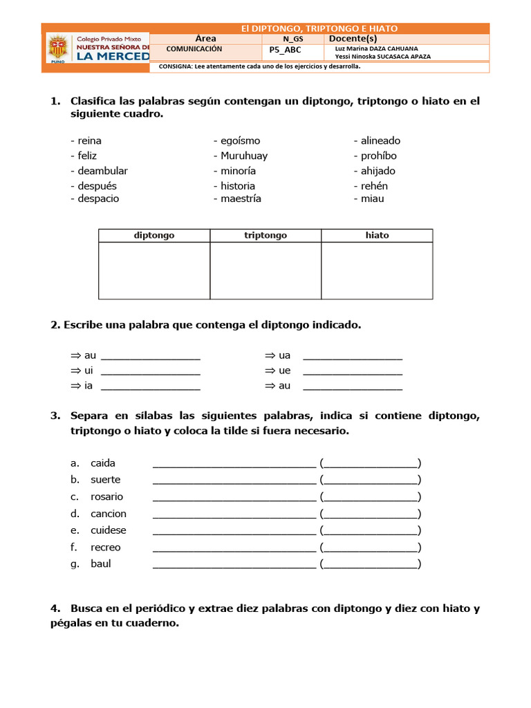 DIPTONGO, TRIPTONGO E HIATO P5ABC | PDF