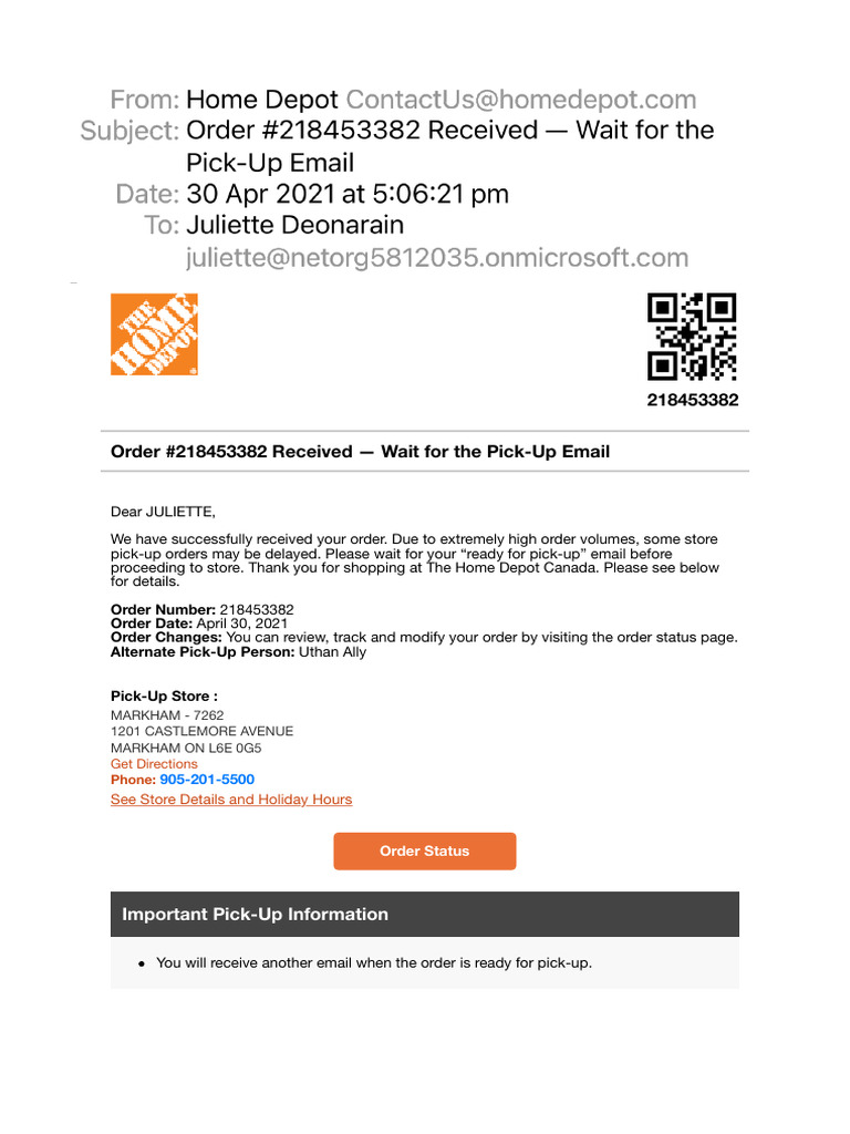Order #218453382 Received - Wait For The Pick-Up Email | PDF ...