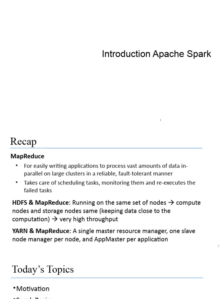Intro To Apache Spark | PDF | Apache Spark | Apache Hadoop