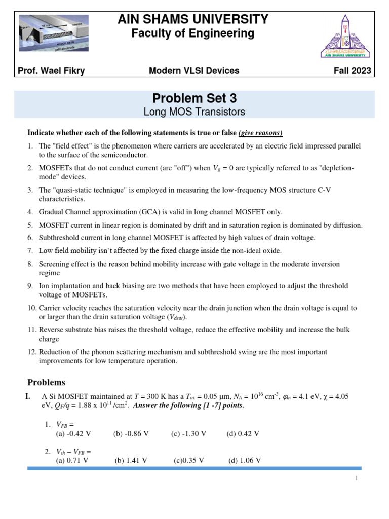 Problem Set 3 - Long MOS Transistors - 2023 | PDF