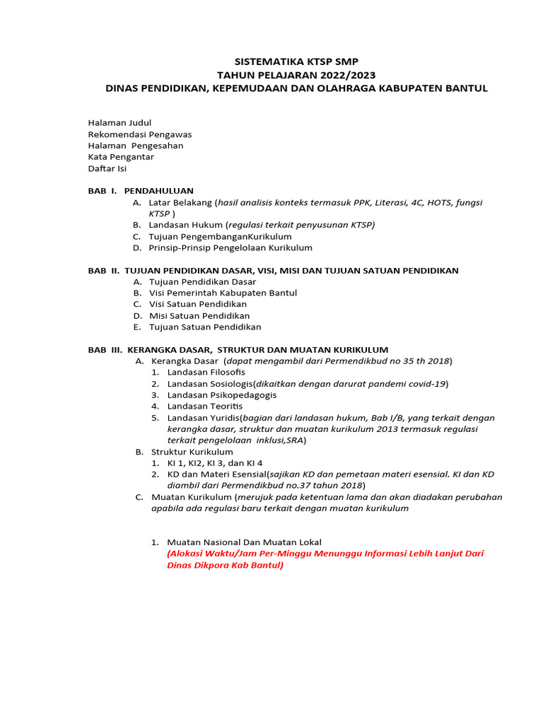 1 - Sistematika KTSP 2022-2023 | PDF