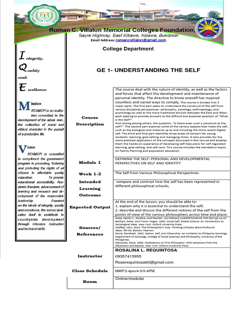 UNDERSTANDING THE SELF MODULE 1.docx2021 2022 | PDF | Philosophy Of ...