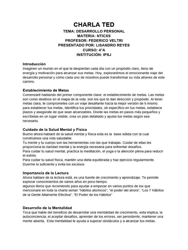 Charla Ted - Desarrollo Personal | PDF