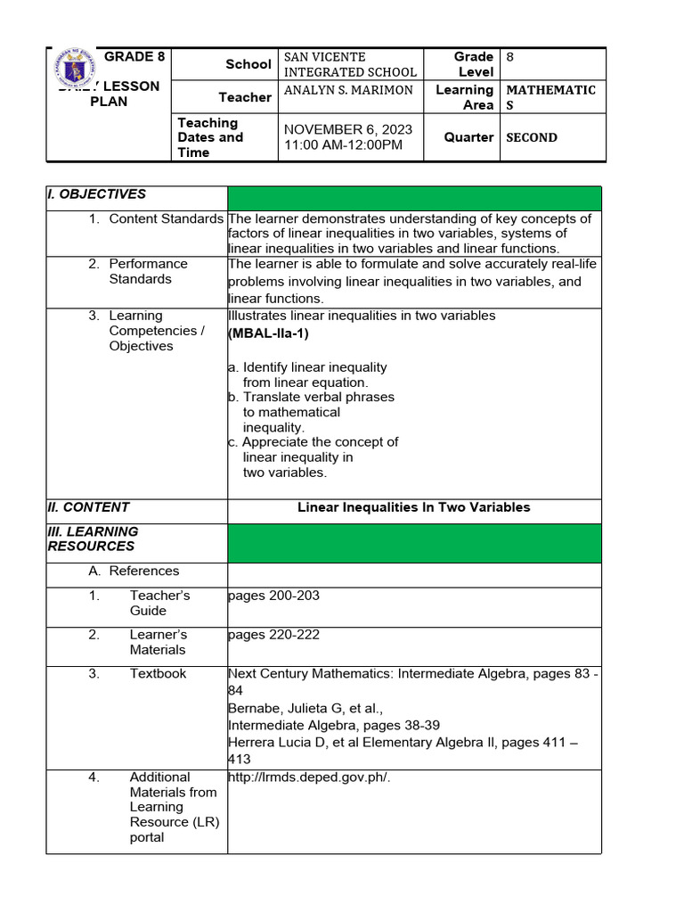 MATH 8 q2 m1 | PDF | Mathematics | Variable (Mathematics)