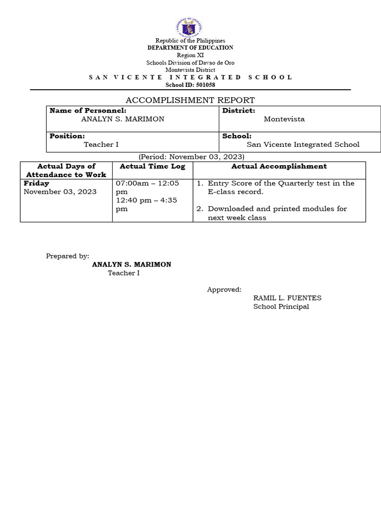 Accomplishment Report | PDF