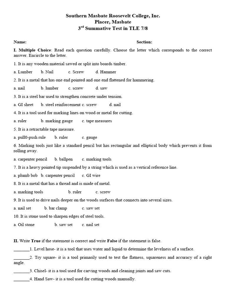 Southern Masbate Roosevelt College, Inc. Placer, Masbate 3 Summative ...