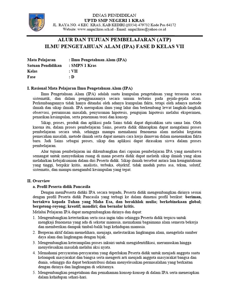 Azmy - ATP (Alur Tujuan Pembelajaran) IPA KM-VII | PDF Azmy - ATP (Alur Tujuan Pembelajaran) IPA KM-VII | PDF