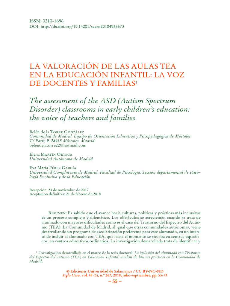 La Valoración de Las Aulas Tea en Educacion Infantil | PDF | Espectro ...