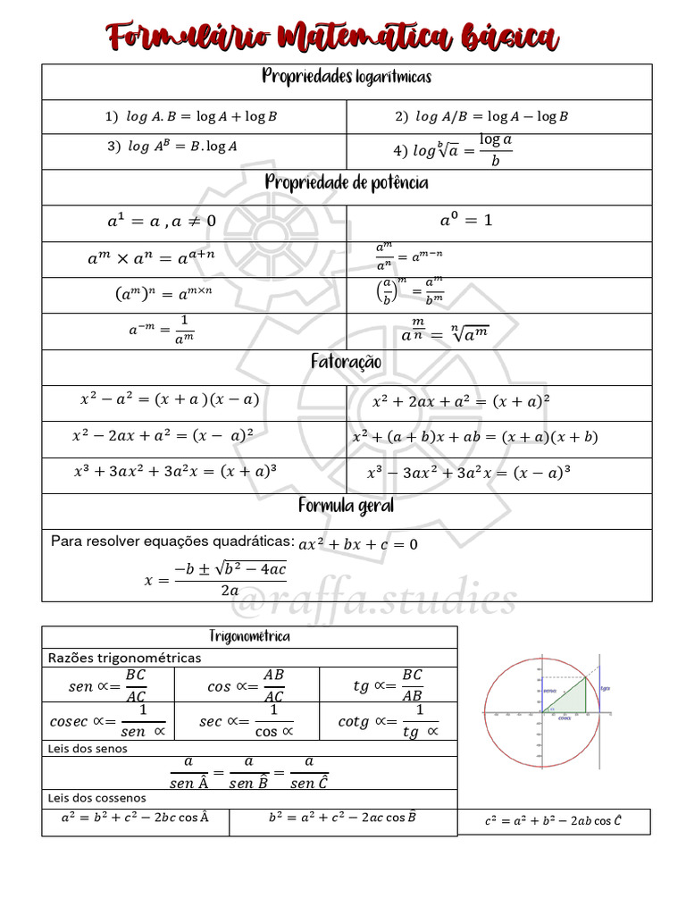 Formulario Matematica Basica | PDF | Geometria Elementar | Analise matemática