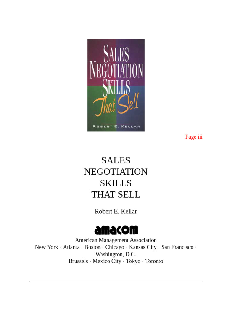 Sales Negotiation Skills That Sell (Robert E. Kellar) | PDF | Sales ...