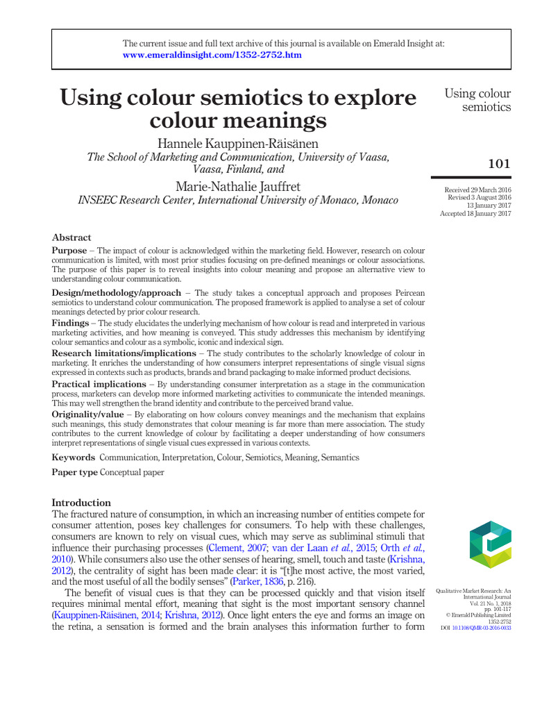 Using Colour Semiotics To Explore Colour Meanings | PDF | Semiotics ...