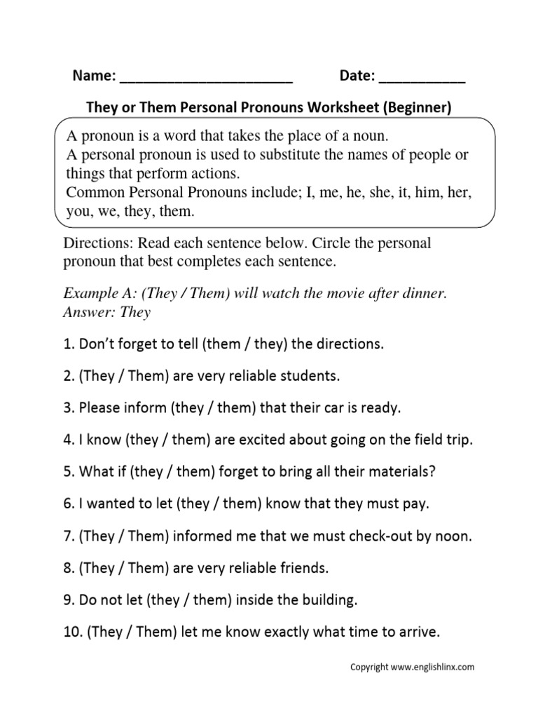 Pronouns Worksheets 4th Grade