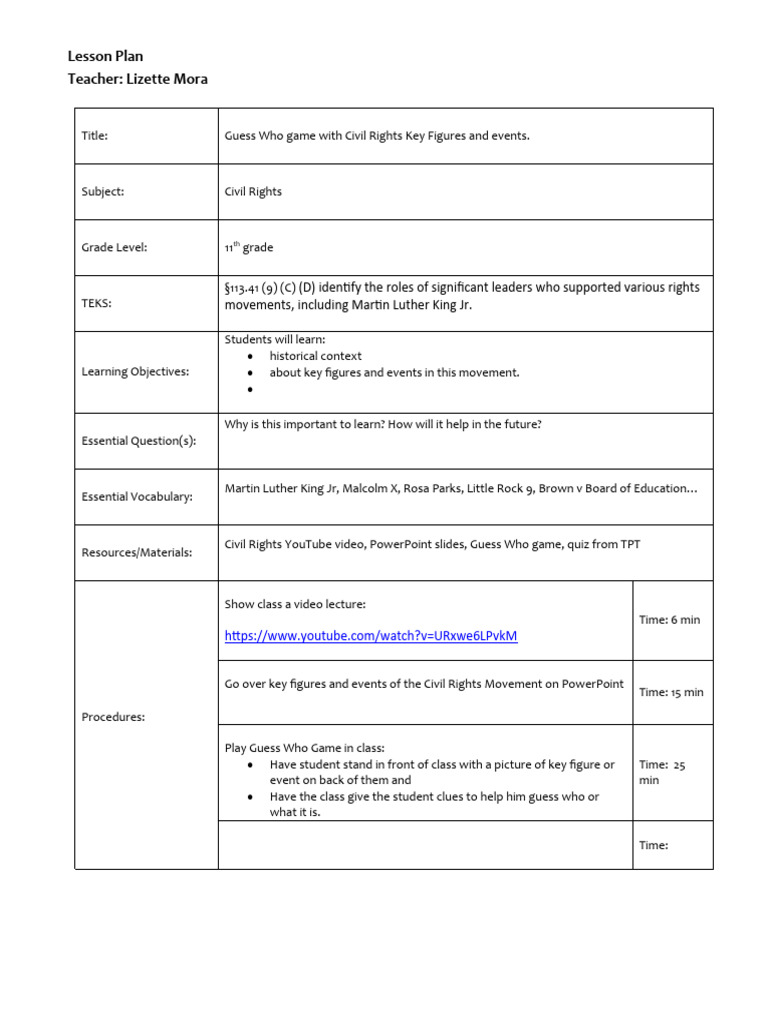 Civil Rights Lesson Plan | PDF | Science & Mathematics