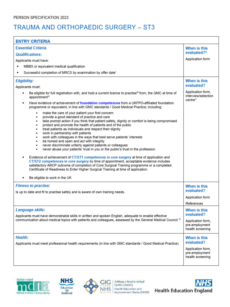TRAUMA AND ORTHOPAEDIC SURGERY – ST3 2023 | PDF