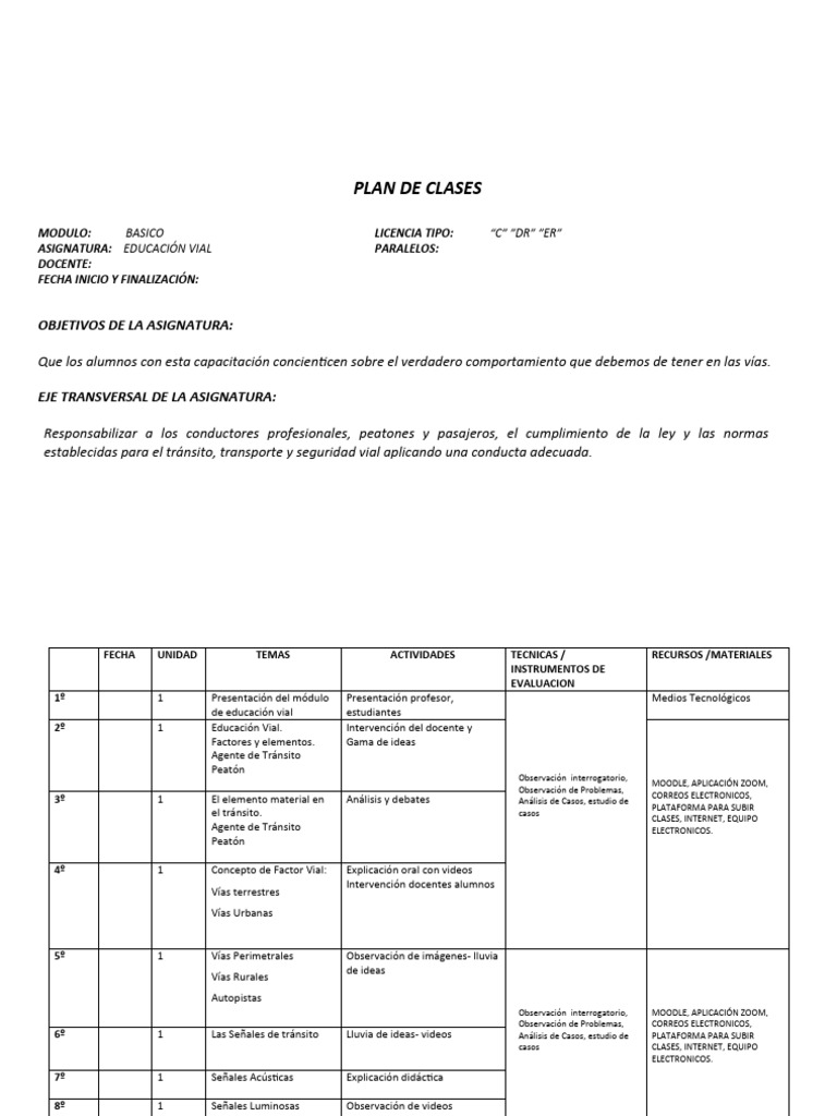 Plan Clase | PDF