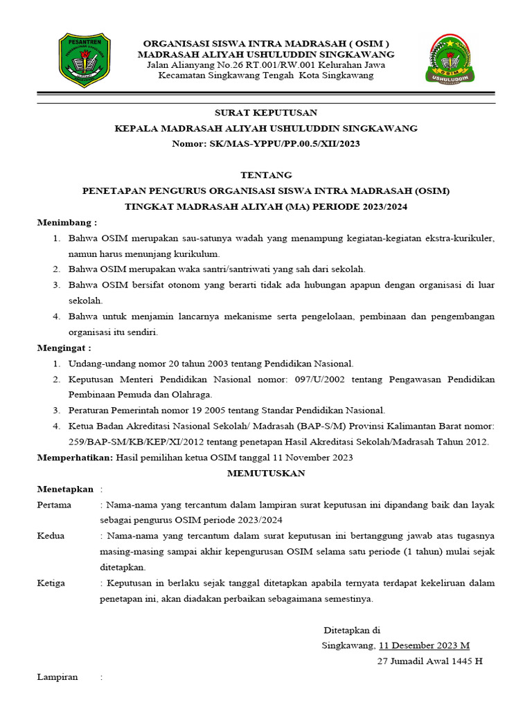 Pengurus OSIM MA Ushuluddin 2023/2024 | PDF
