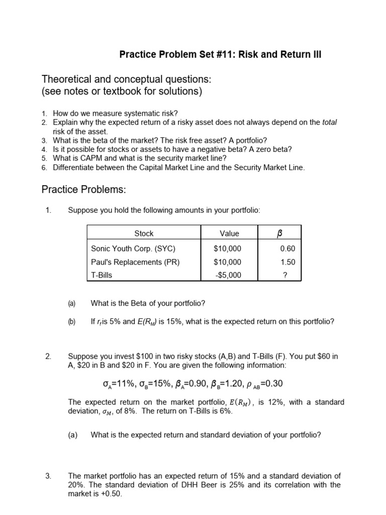 Risk and Return C - Practice Exercises | PDF | Capital Asset Pricing Model | Beta (Finance)