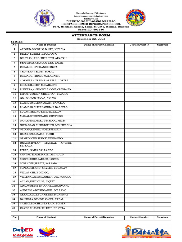 Attendance Form Pta | PDF