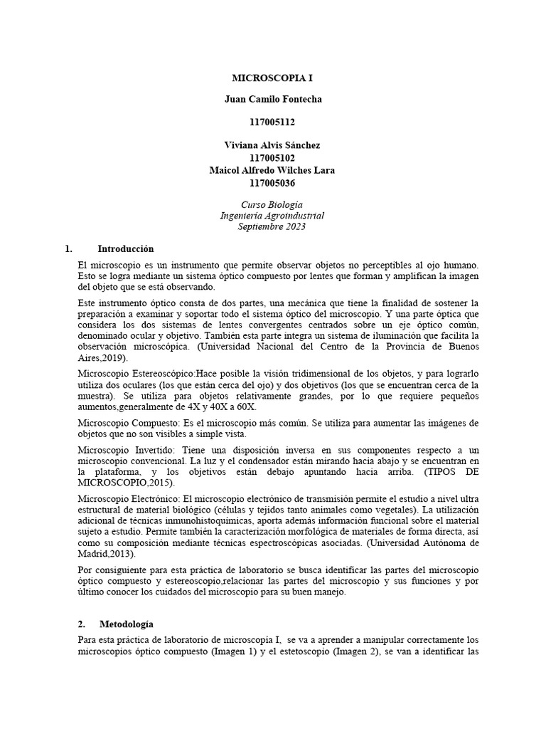 Borrador Informe 2 Lab Biología | PDF | Microscopio | Óptica